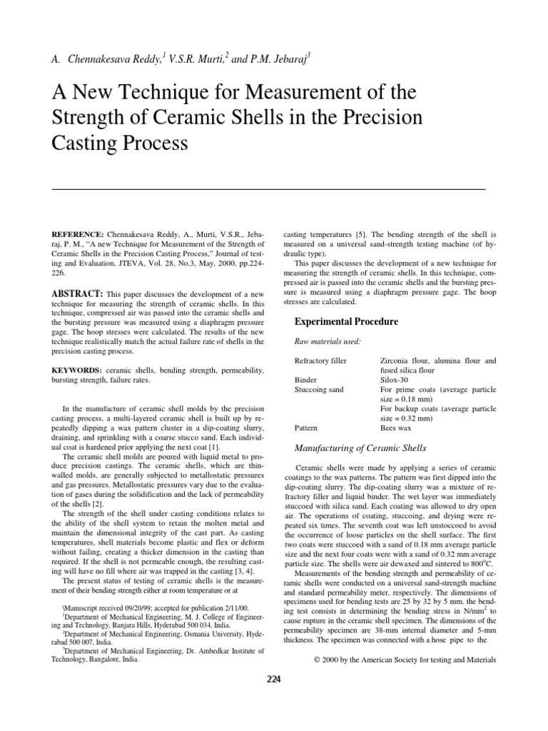 A New Technique For Measurement of The Strength of Ceramic Shells in The Precision Casting ...