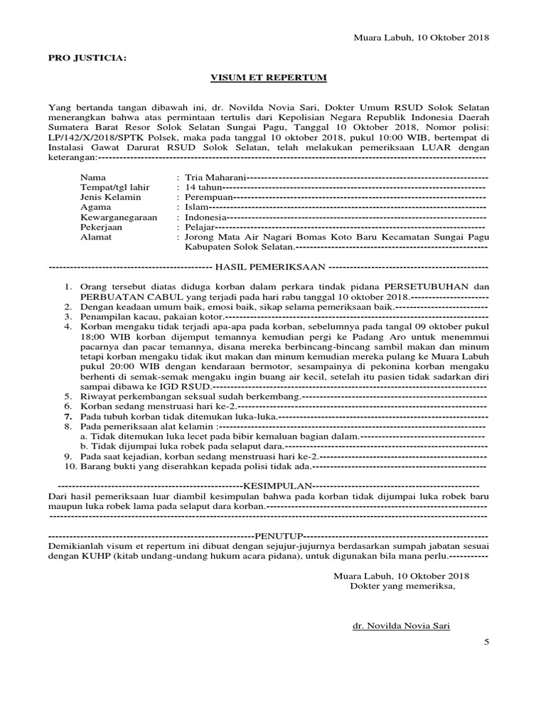 Hasil Visum Kekerasan Seksual | PDF