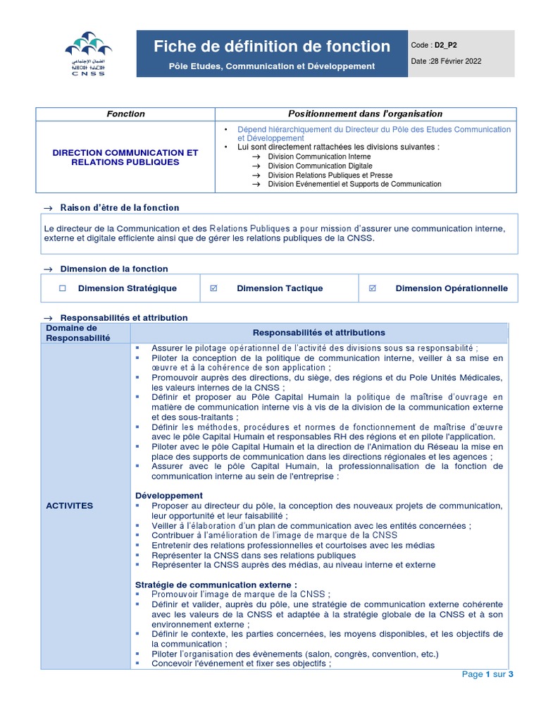 Fiche Fonction Directeur Communication Et Relations Publiques ...