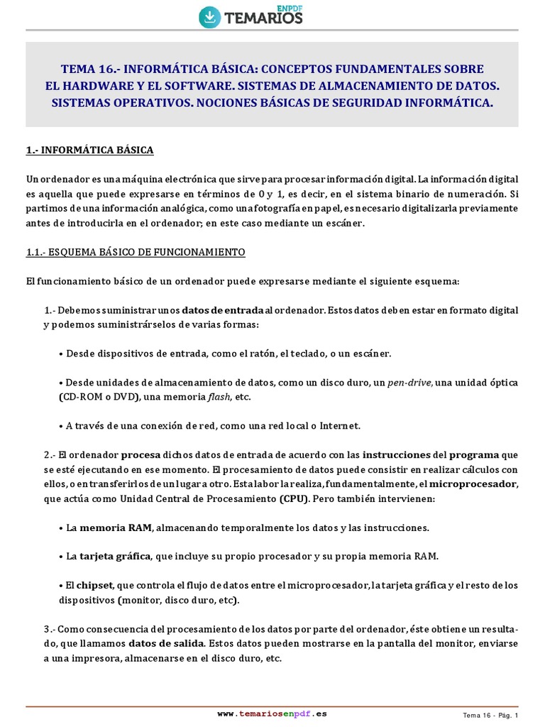 Tema 16. Informática Básica Conceptos Fundamentales Sobre Administrativos - Acceso - Libre - Age ...