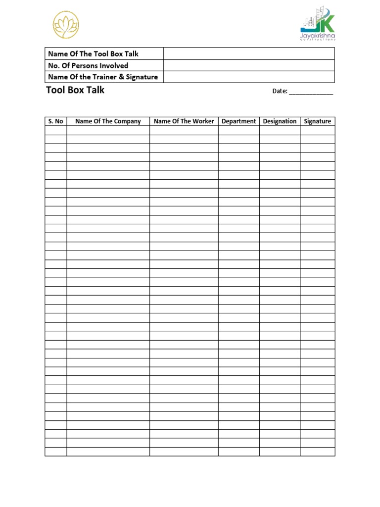 Tool Box Talk Attendance Form | PDF