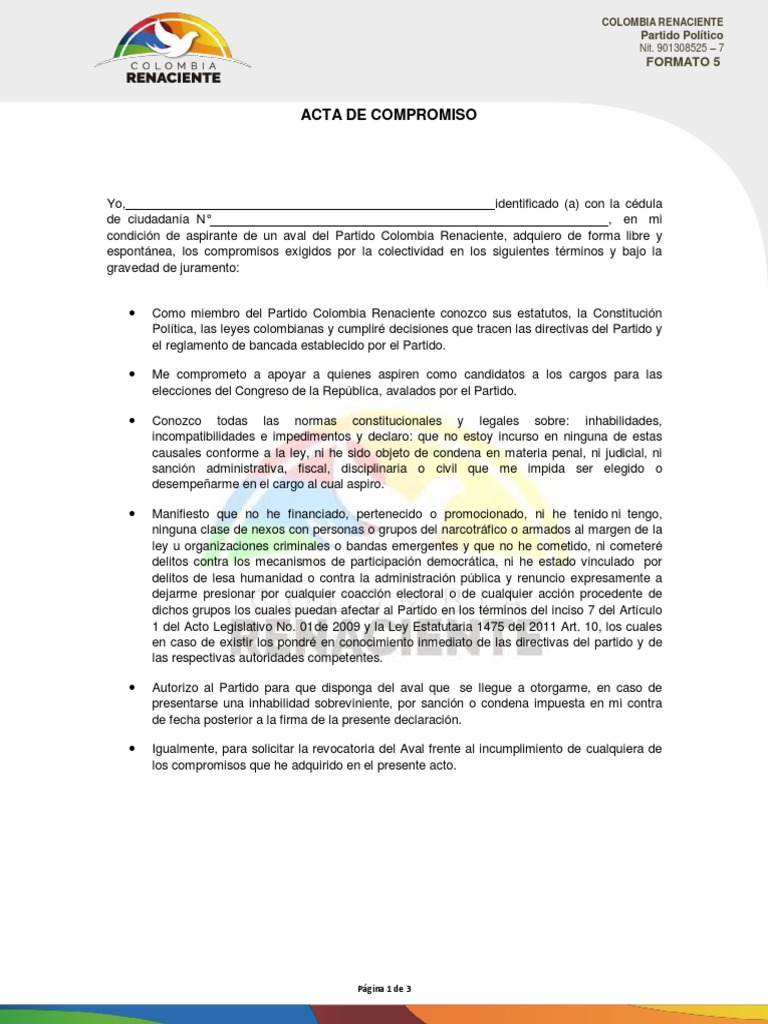 Formato 5 Acta de Compromiso | PDF | Colombia | Justicia