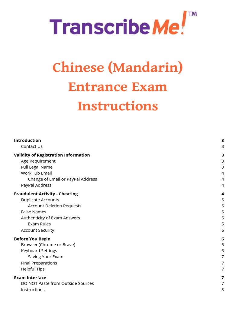 0213 - Chinese (Mandarin) Exam Instructions | Download Free PDF ...