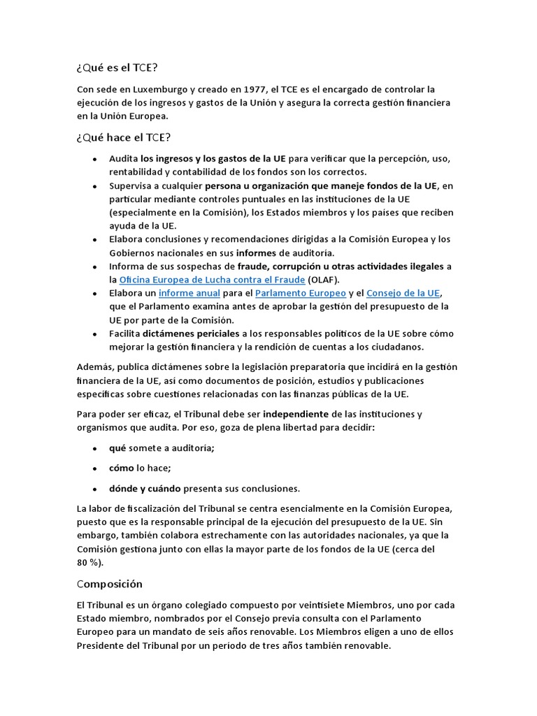 Qué Es El TCE | PDF | Comisión Europea | Gobierno