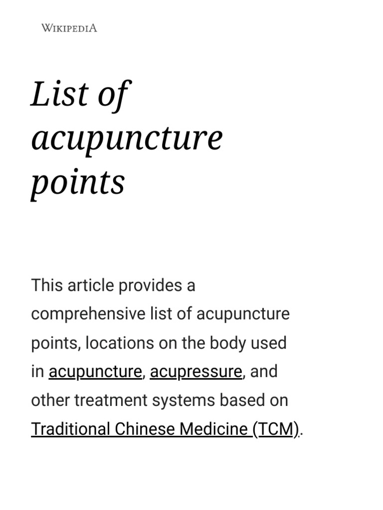List of Acupuncture Points | PDF | Meridian (Chinese Medicine) | Acupuncture