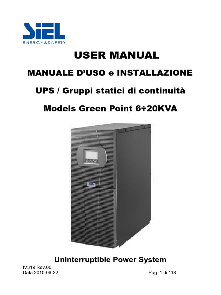 User Manual: 0$18$/ (' 862e INSTALLAZIONE UPS / Gruppi Statici Di Continuità Models Green Point ...