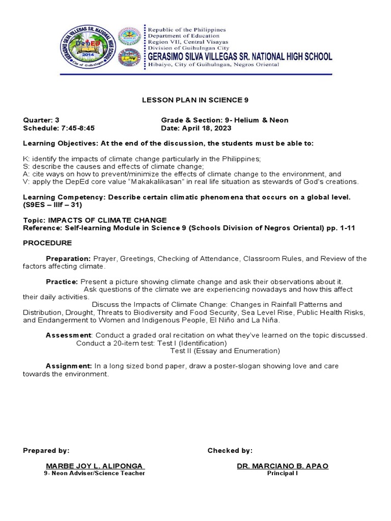 Climate Change Lesson Plan for Grade 9 | PDF
