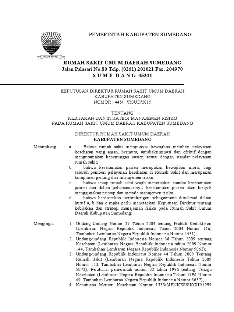 Contoh Kebijakan Dan Strategi Manajemen Risiko | PDF