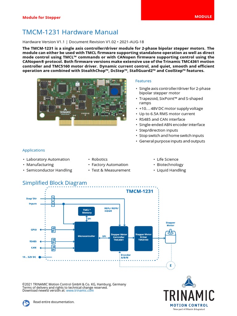TMCM-1231 Hardware Manual hw1.1 Rev1.02 | PDF | Analog To Digital Converter | Computing