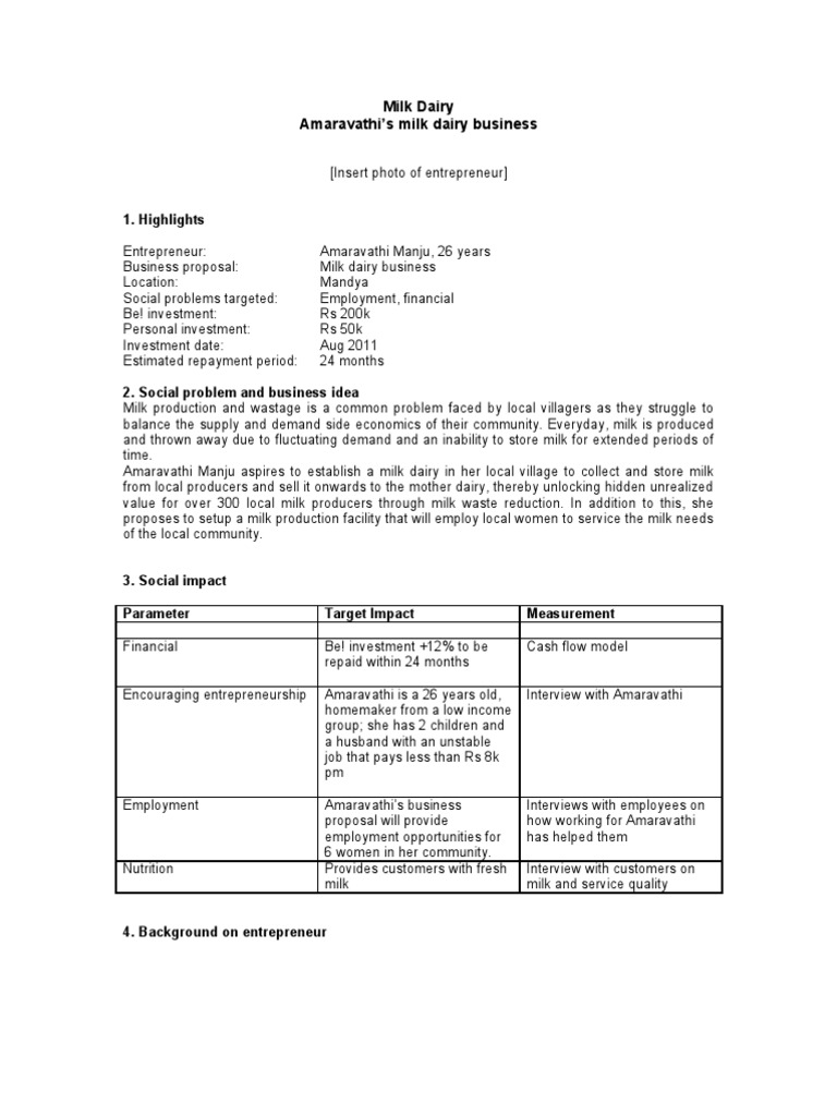 Milk Dairy Proposal | PDF | Dairy | Milk
