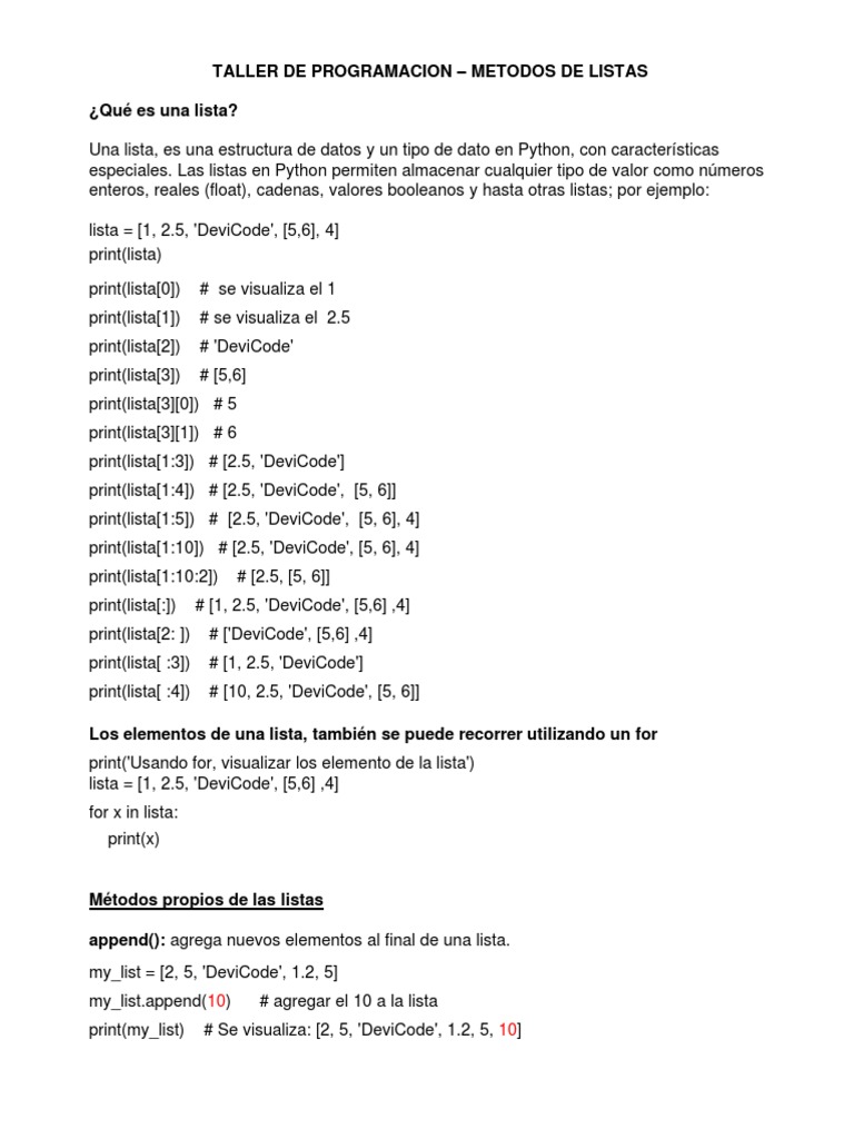 Metodos de Listas Python | Descargar gratis PDF | Gestión de tecnología de la información ...