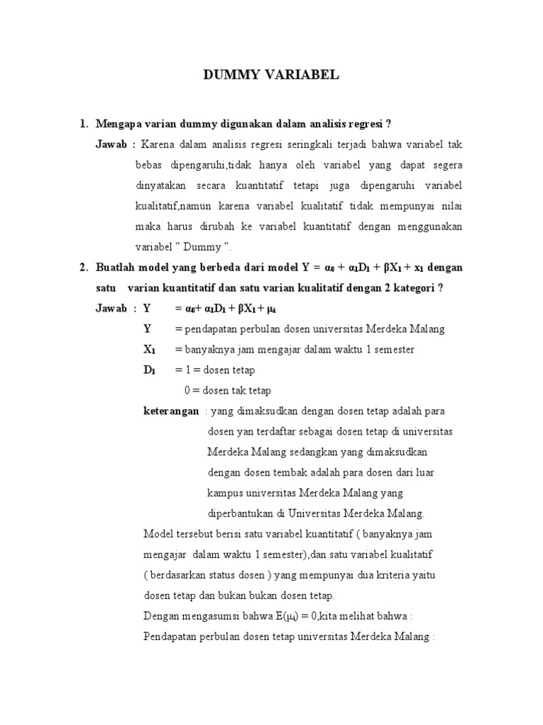 ekonometrika-DUMMY VARIABEL | PDF