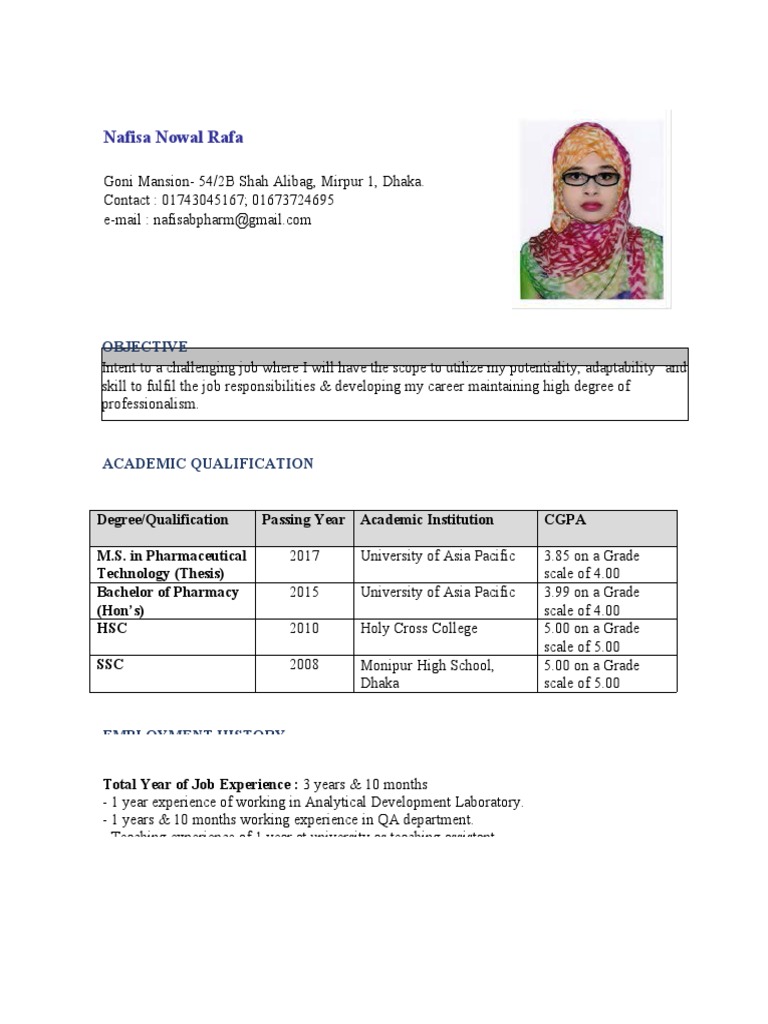 CV Nafisa Nowal Rafa-Doc-Updated | PDF | High Performance Liquid ...