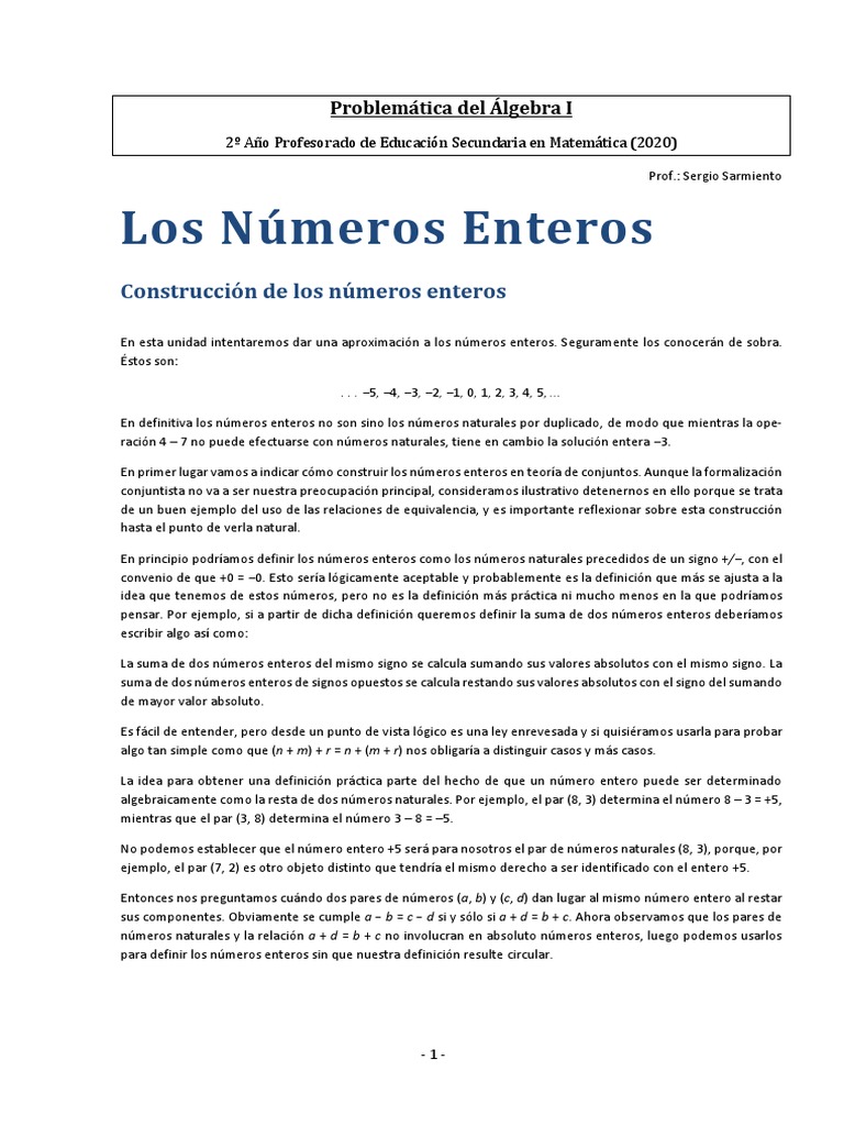 01 - Construcción de Los Enteros | PDF | Entero | Número natural