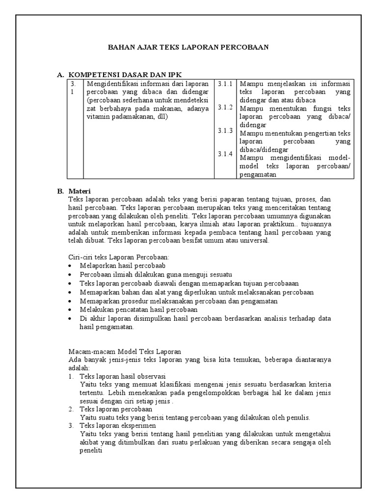 Bahan Ajar Teks Laporan Percobaan | PDF | Kesehatan Holistik | Komputer