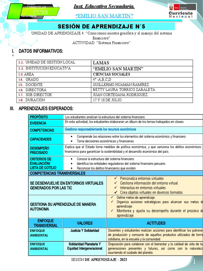Sesion CCSS 4° Sec-Semana 05 | PDF | Maestros | Aprendizaje