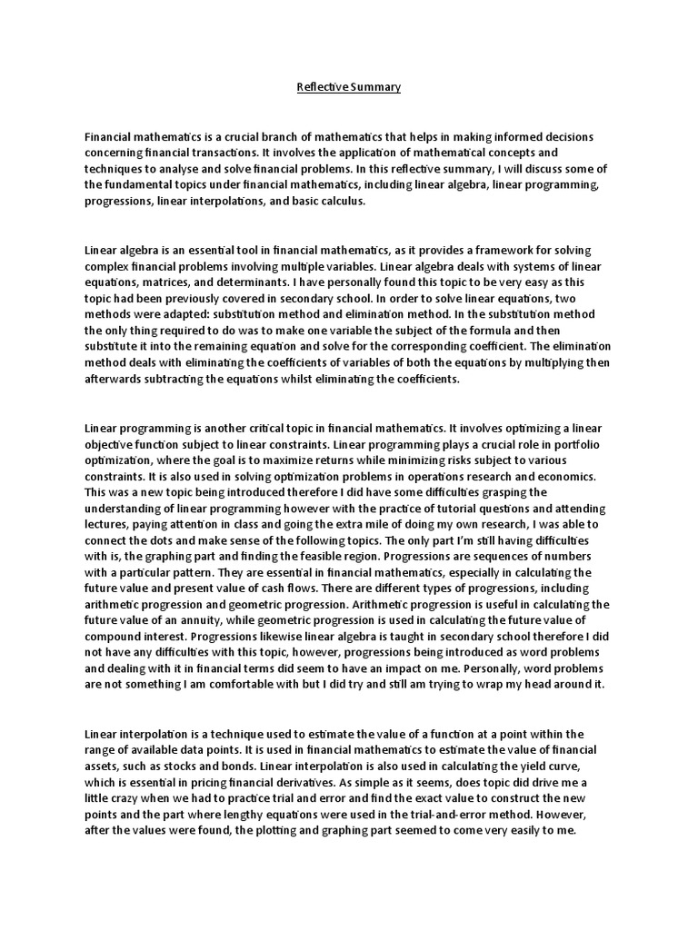 Reflective Summary | PDF | Mathematics | Linear Programming