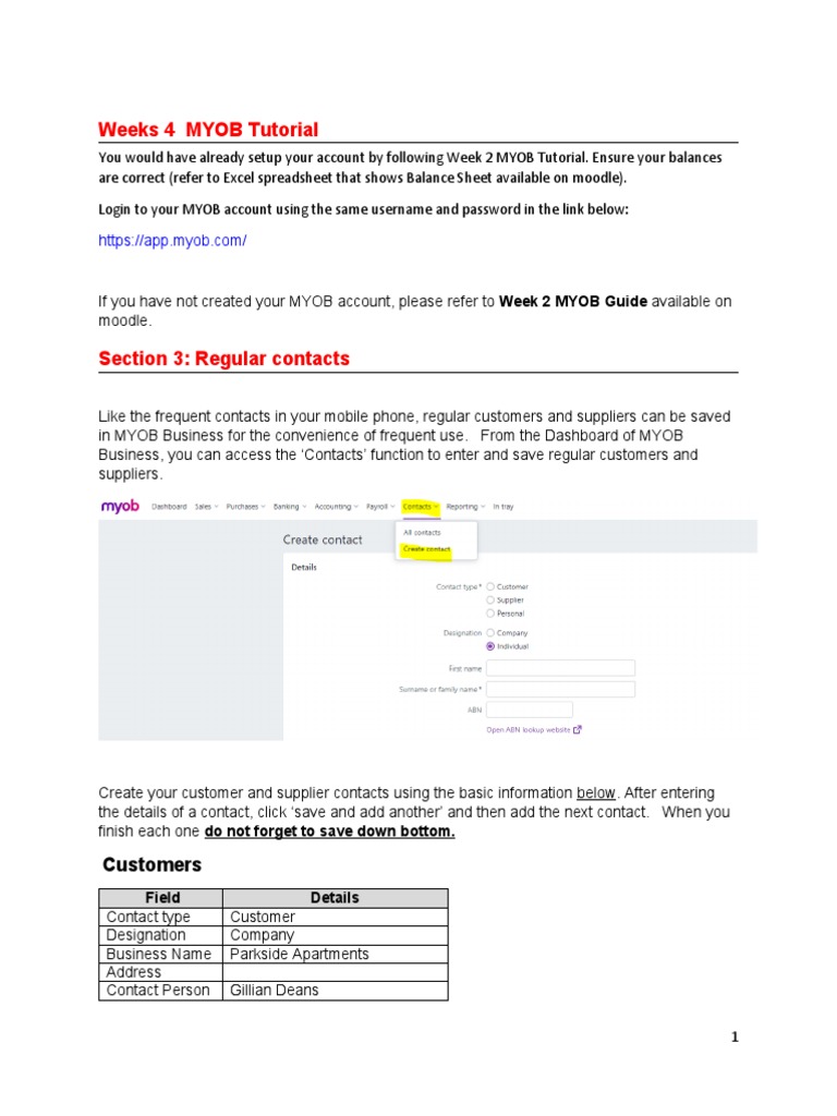 Week 4 MYOB Tutorial | PDF