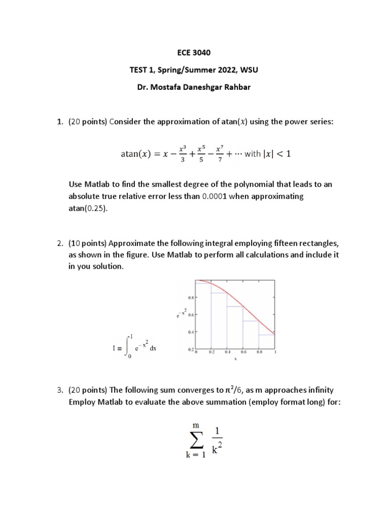 Matlab Exercises for ECE 3040 Test 1 | PDF