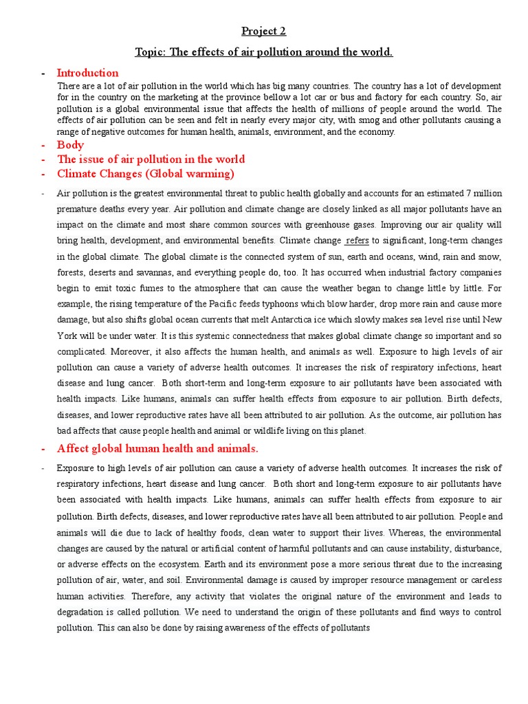 Project 2. The Effects of Air Pollution Around The World. | PDF | Air ...