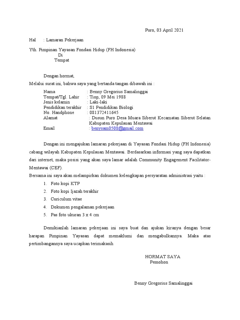 BENNY - CEF Application Letter | PDF