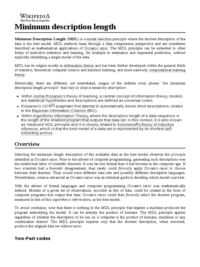 Minimum Description Length Pdf Statistical Theory Statistics 
