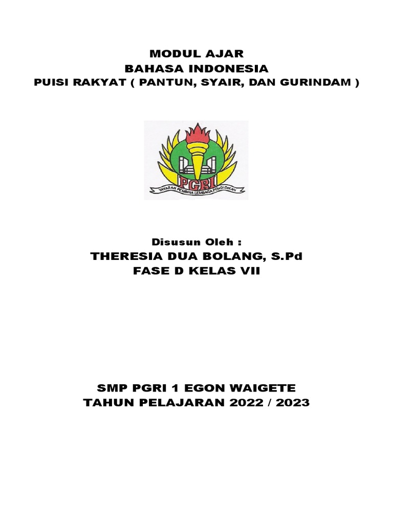 Modul Ajar Teks Puisi Rakyat | PDF