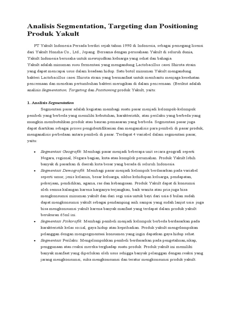 Strategi STP Yakult di Indonesia | PDF