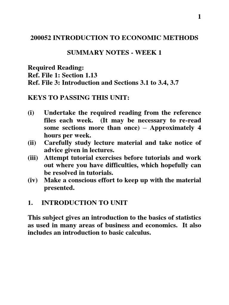 Intro to Economic Methods: Week 1 Notes | PDF | Mode (Statistics ...