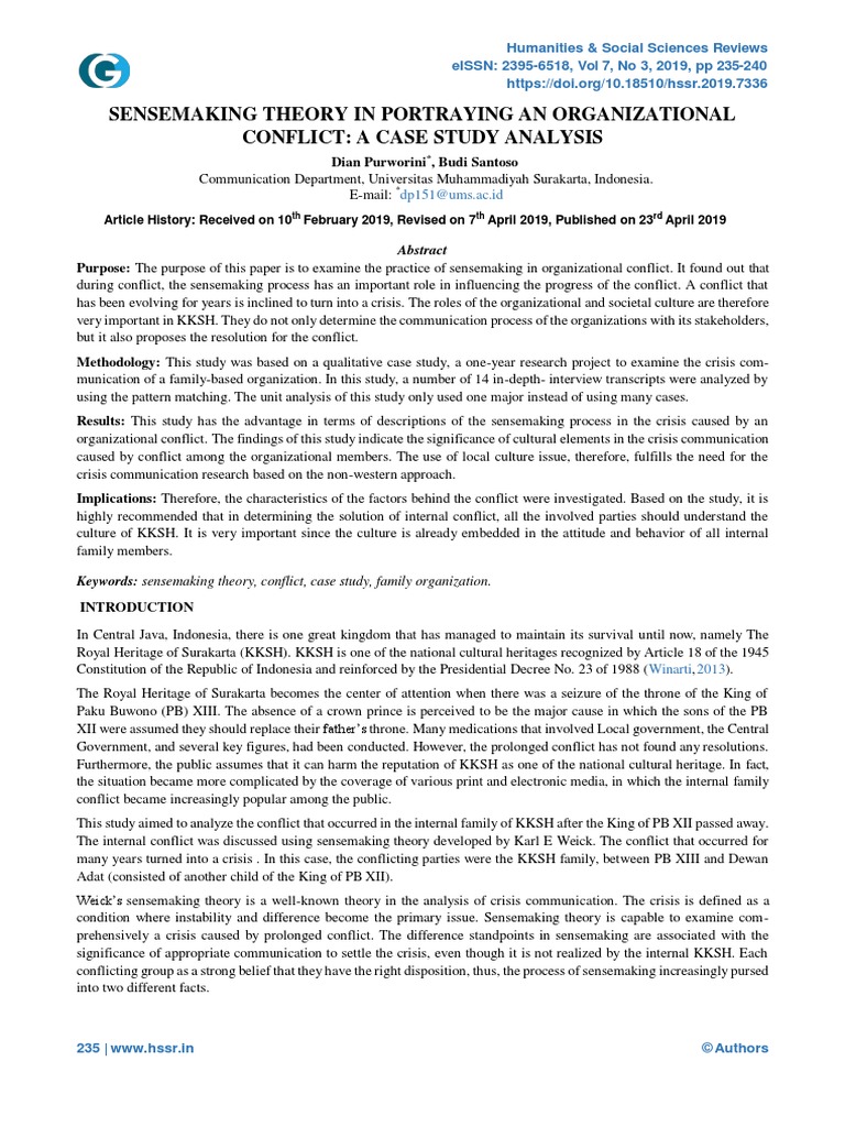 Sensemaking Theory in Portraying An Organizational Conflict A Case Study Analysishumanities and ...