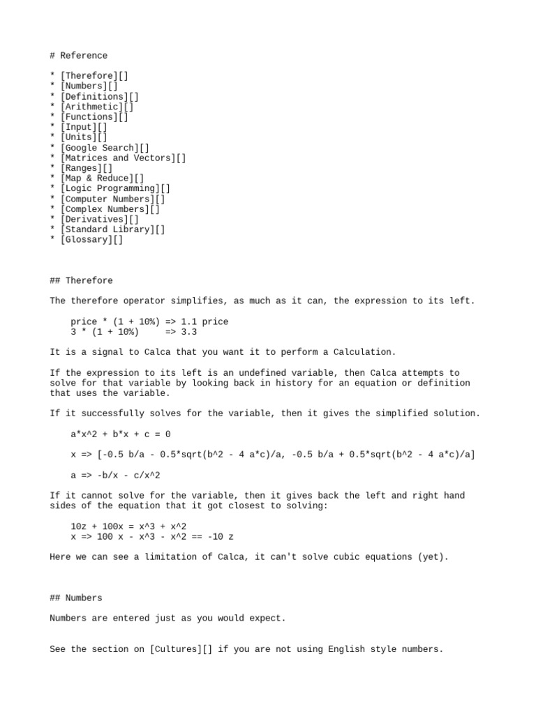 Calca Reference | PDF | Parameter (Computer Programming) | Matrix (Mathematics)