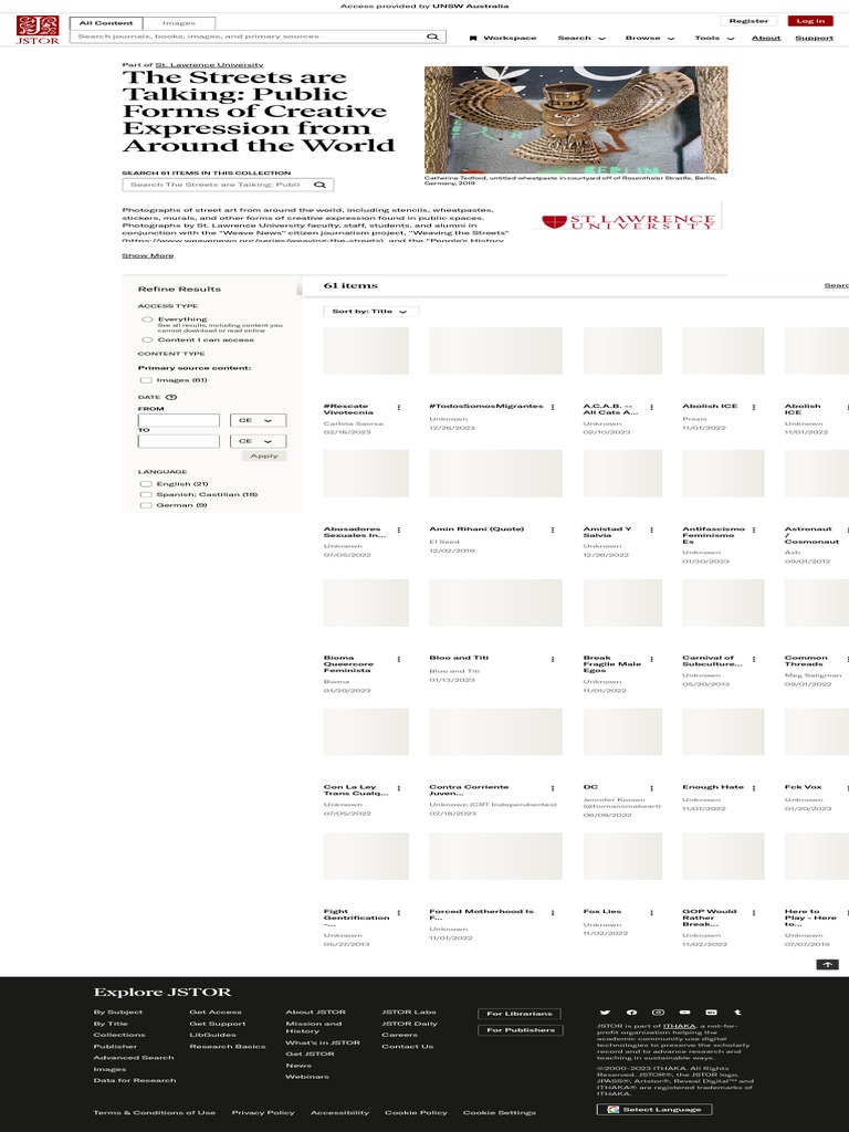 The Streets Are Talking: Public Forms of Creative Expression From Around The World On JSTOR ...