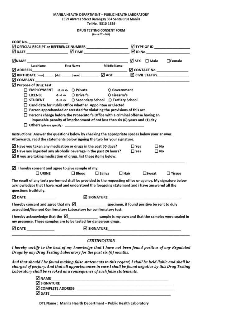 Drug Testing Consent Form | Download Free PDF | Drug Test | Justice