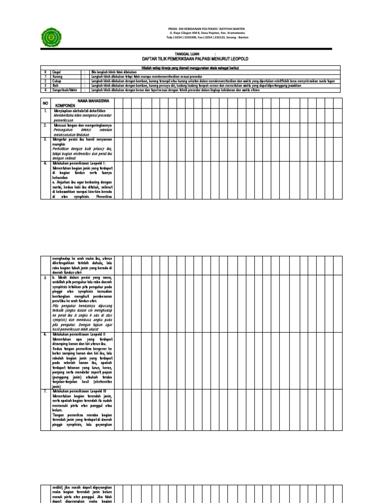 Daftar Tilik Pemeriksaan Palpasi Menurut Leopold | PDF