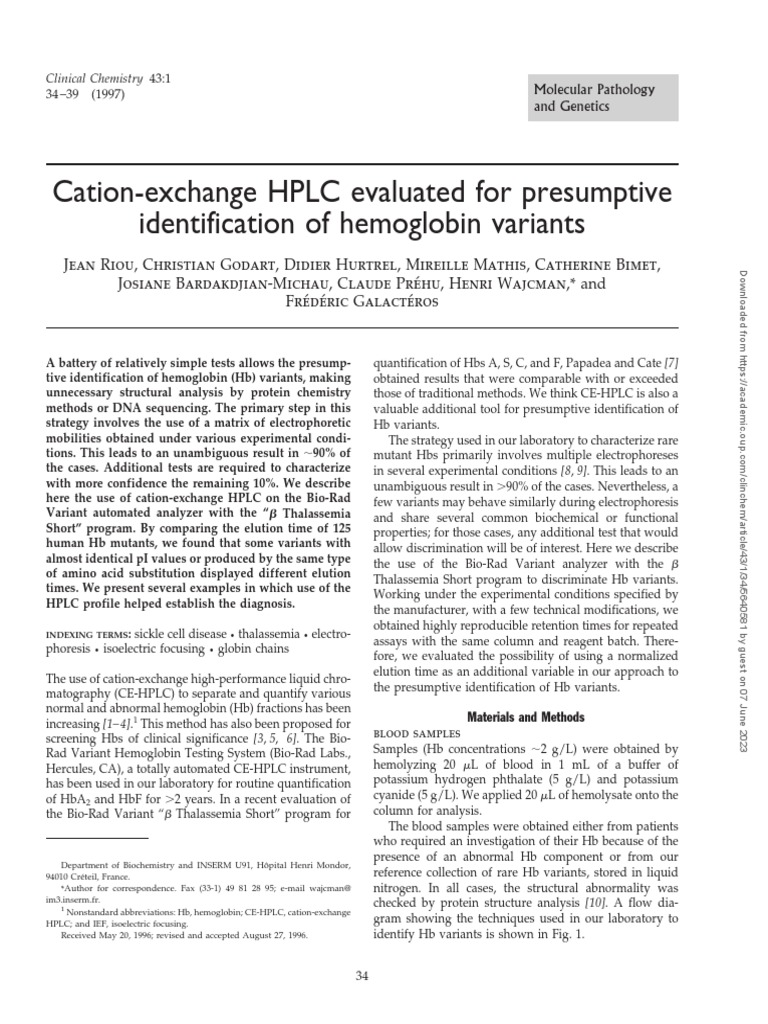 Cation-Exchange HPLC Evaluated For Presumptive Identification of ... Cation-Exchange HPLC Evaluated For Presumptive Identification of ...