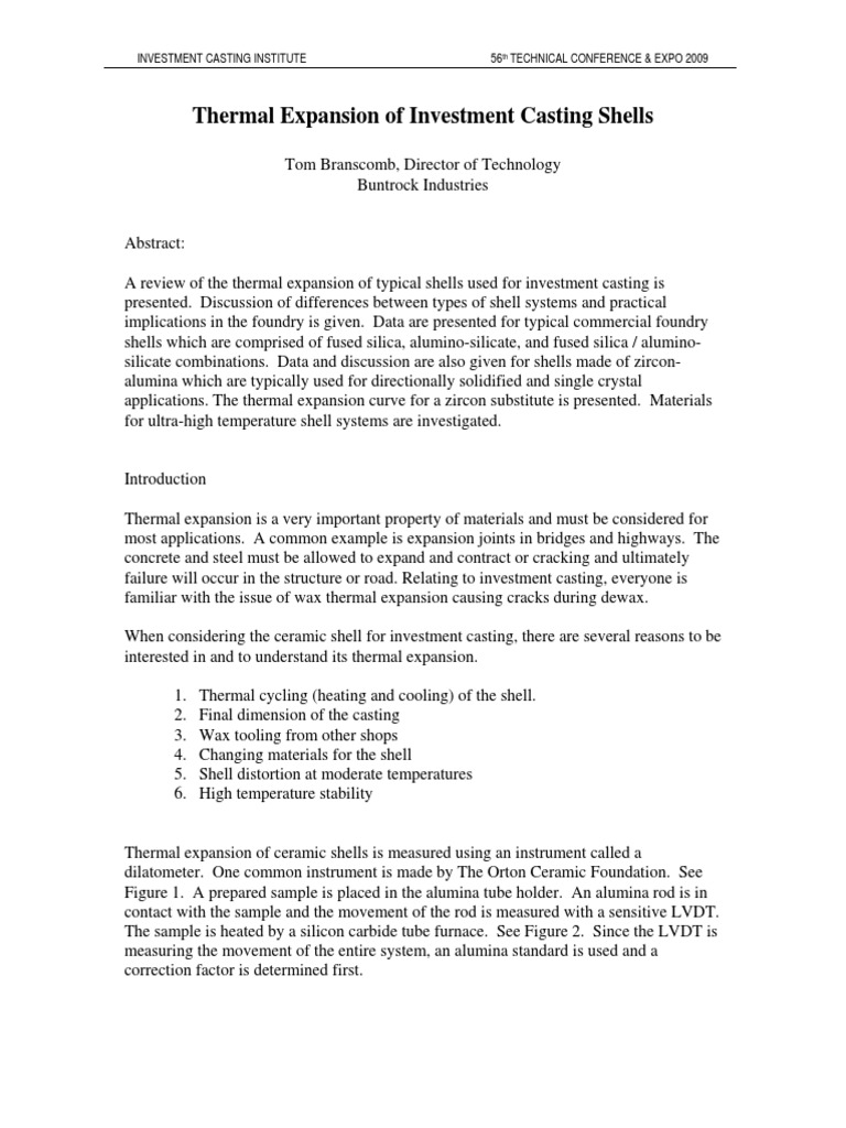 Thermal Expansion of Investment Casting Shells | PDF | Thermal ...