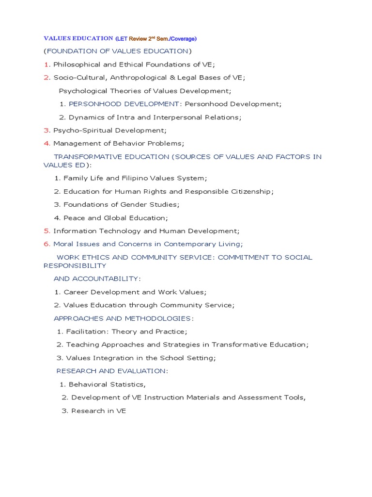 Values Education Curriculum Overview | PDF