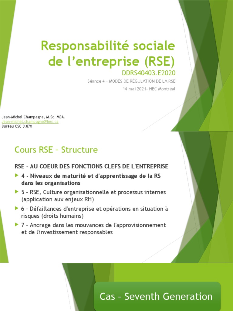 Séance 4 - Apprentissage de La RSE | PDF | Responsabilité sociétale des ...