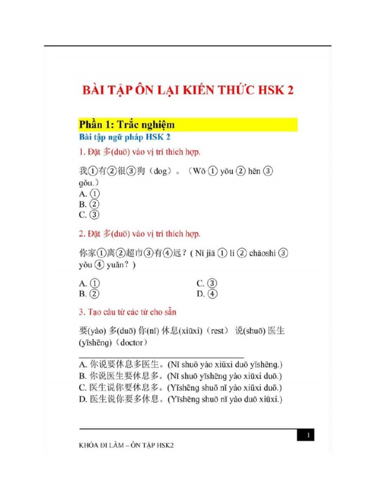 Bai Tap On hsk2 | PDF