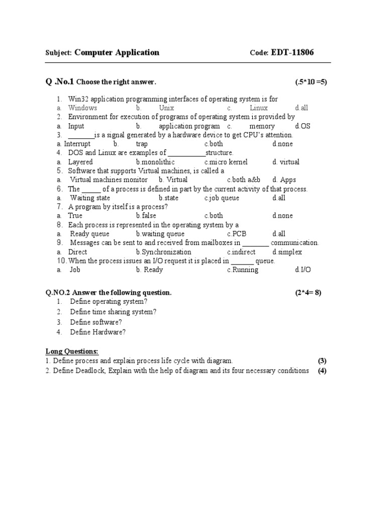 Computer Application (MID Paper) | PDF | Operating System | Process (Computing)
