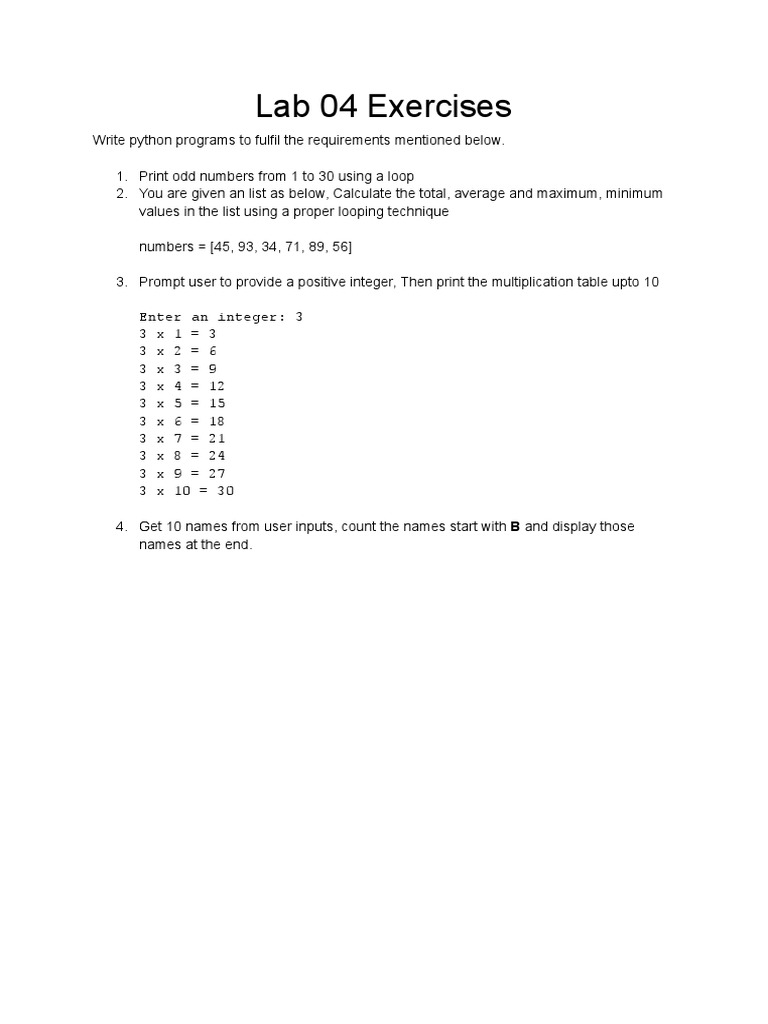 Lab 04 Exercises | PDF Lab 04 Exercises | PDF