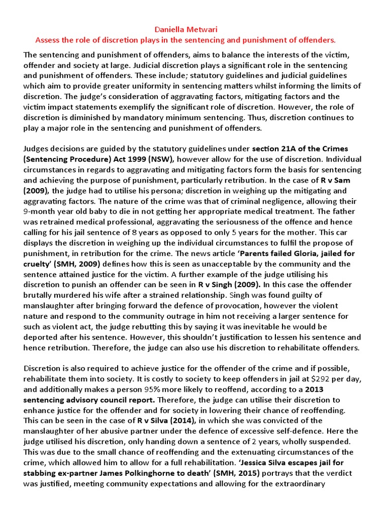 Crime Essay (Daniella) | PDF | Mandatory Sentencing | Sentence (Law)