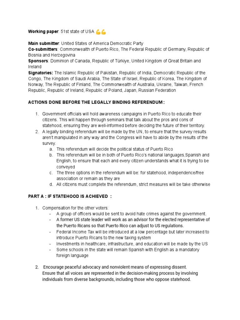 Puerto Rico Statehood Referendum Plan | PDF | Puerto Rico | The United ...