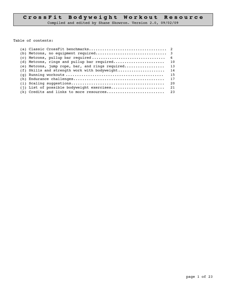 CrossFit Bodyweight Workouts Guide | PDF | Anatomical Terms Of Motion ...