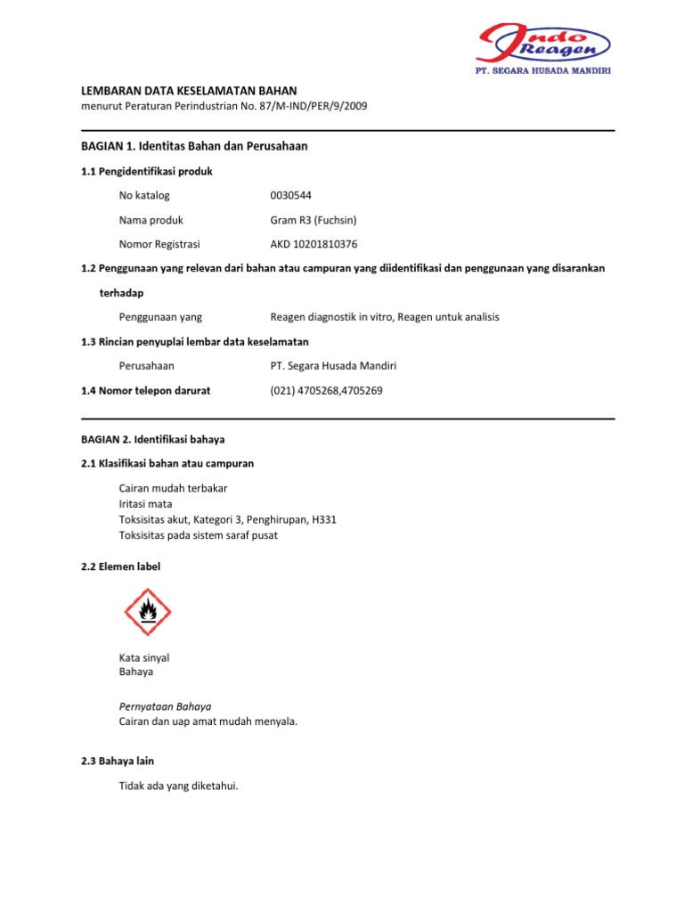MSDS Indoreagen Gram R-3 | PDF