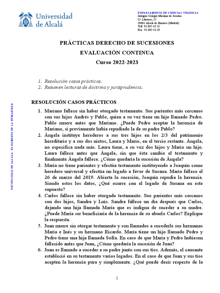 Práctica Evaluable Sucesiones 2022 | PDF | Herencia | Justicia