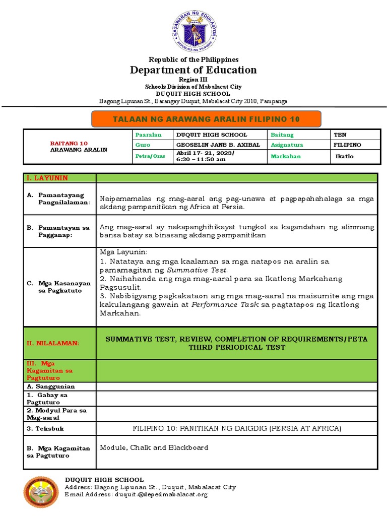 DLP Filipino 10 Q3 W10 | PDF