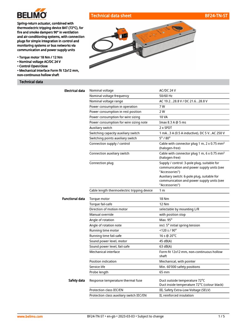Belimo BF24-TN-ST Datasheet En-Gb | PDF | Fuse (Electrical) | Power Supply