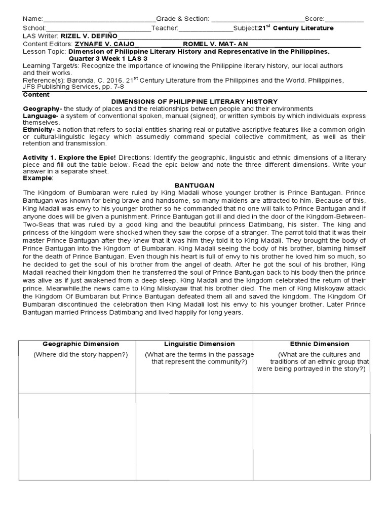 Grade 11 21st Century Literature From The Philippines and The World ...