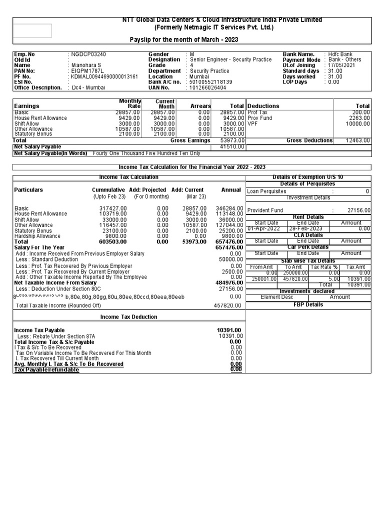 Payslip 102703 202303 PDF | PDF | Taxes | Tax Refund
